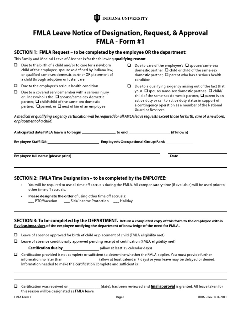 FMLA Leave Notice of Designation, Request, & Approval FMLA - Form #1 ...