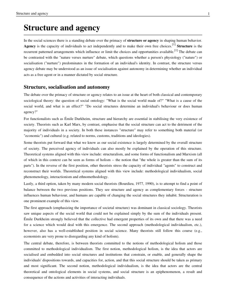 Structure and Agency | PDF | Philosophical Theories | Sociological Theories
