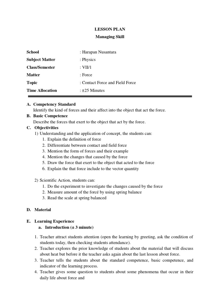 Managing Force Lessons | PDF | Force | Lesson Plan