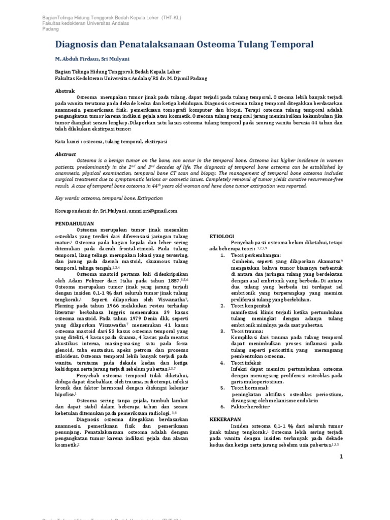 Diagnosis Dan Penatalaksanaan Osteoma Temporal | PDF