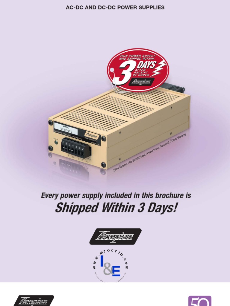 Shipped Within 3 Days!: Every Power Supply Included in This Brochure Is ...