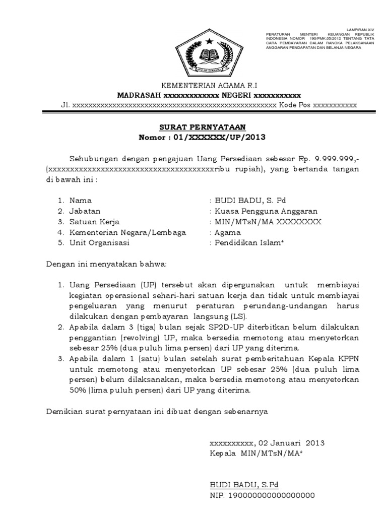 Contoh Surat Pernyataan Up 2013 | PDF