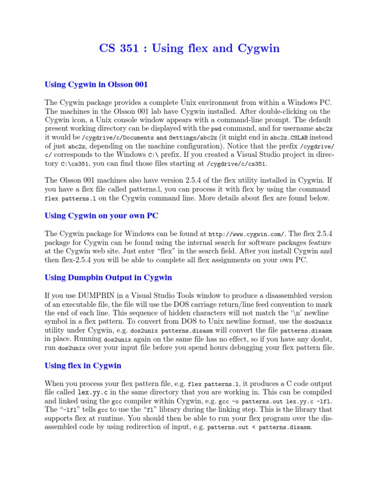 CS 351: Using Flex and Cygwin | Download Free PDF | Command Line Interface | C (Programming ...