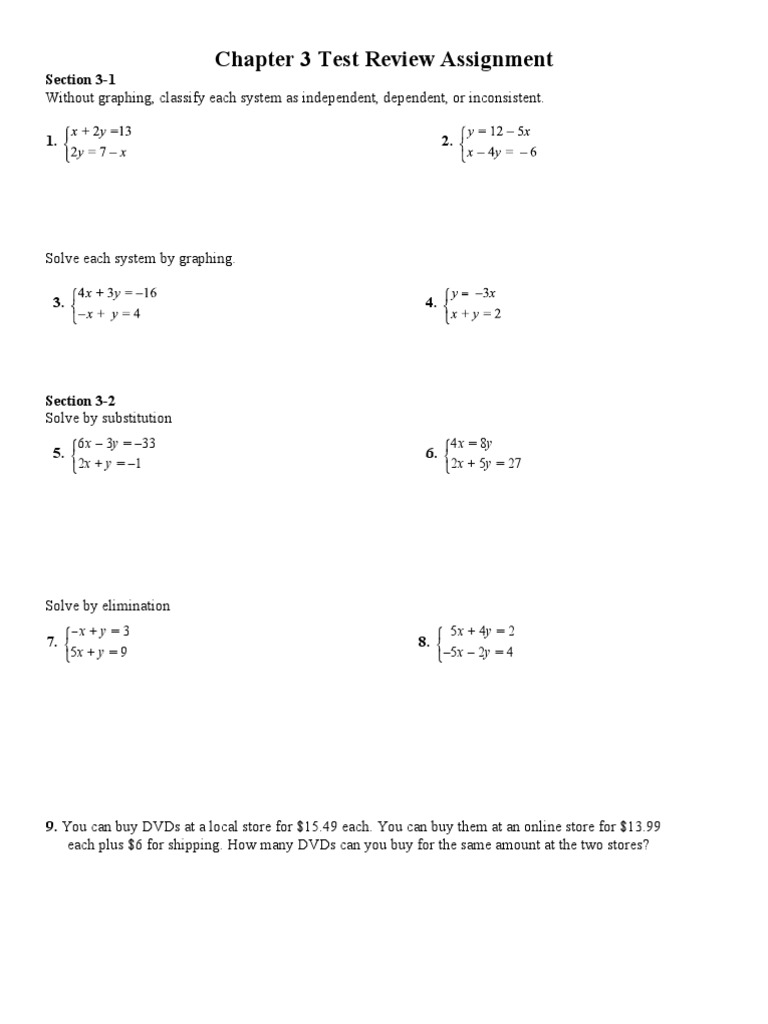 Algebra II Chapter 3 Test Review and Key | PDF | Matrix (Mathematics ...