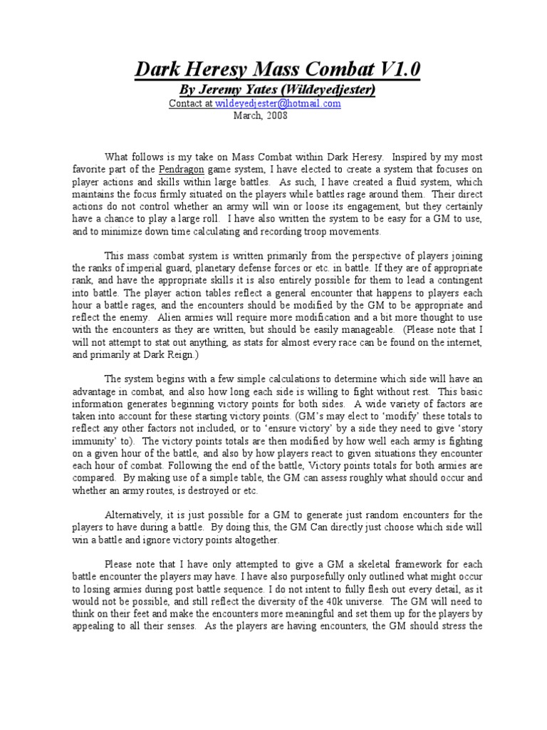 Dark Heresy Mass Combat Version 1.0 | PDF | Battles | Ambush