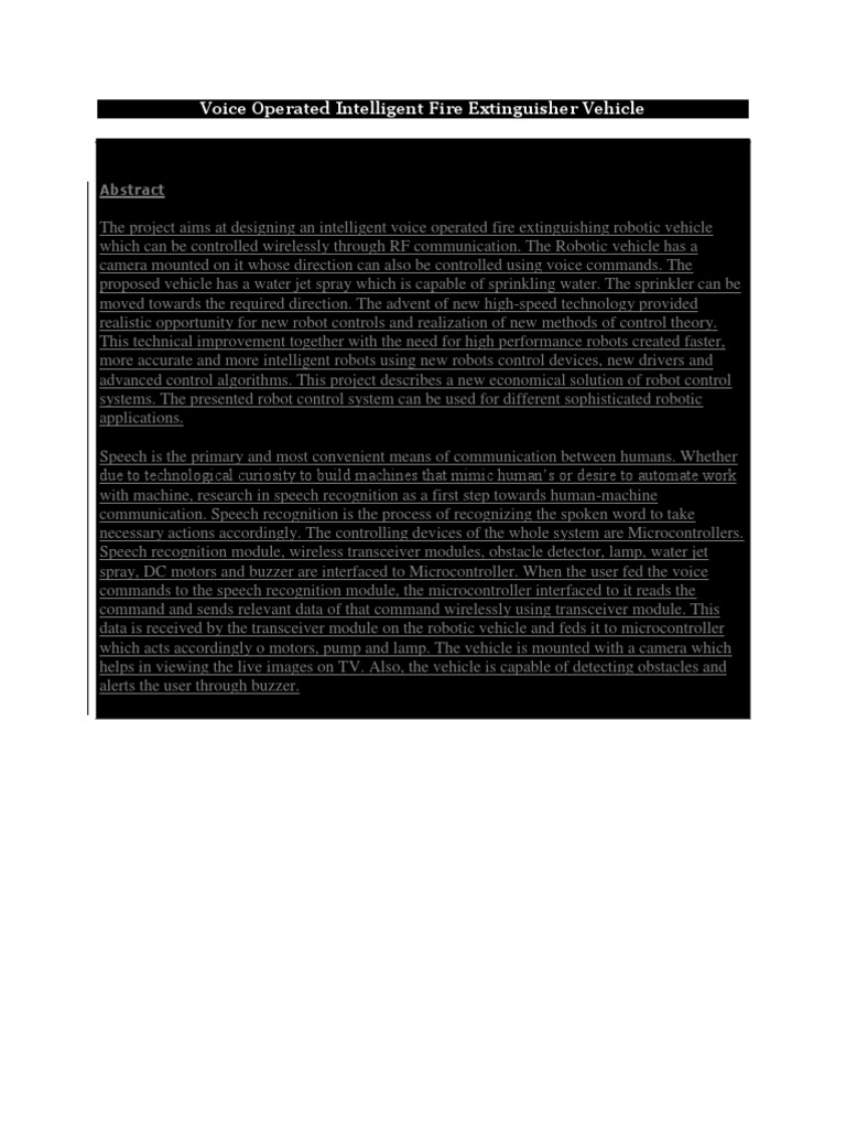 Voice Operated Intelligent Fire Extinguisher Vehicle | PDF