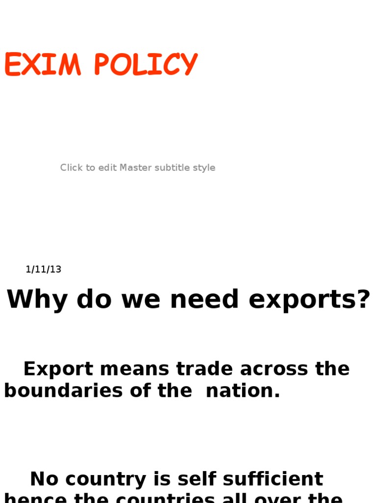 Exim Policy | Exports | Trade