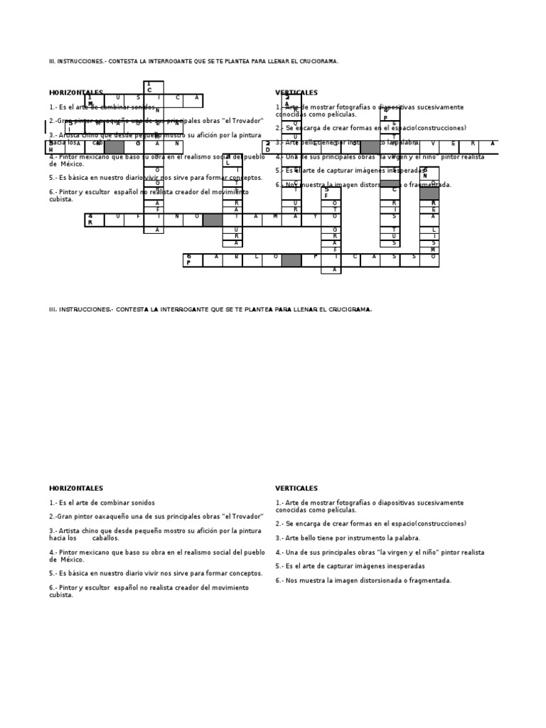 Crucigrama Artes | PDF | Realismo (Artes) | Pinturas
