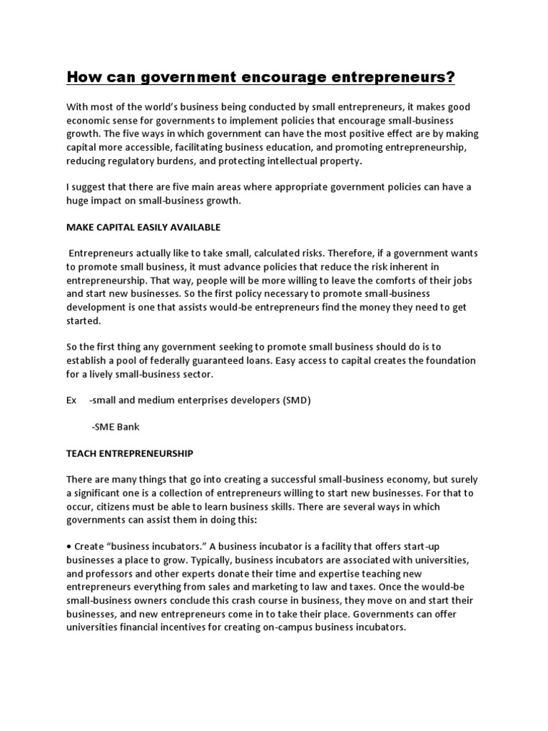 How Can Government Encourage Entrepreneurs | PDF | Small Business ...
