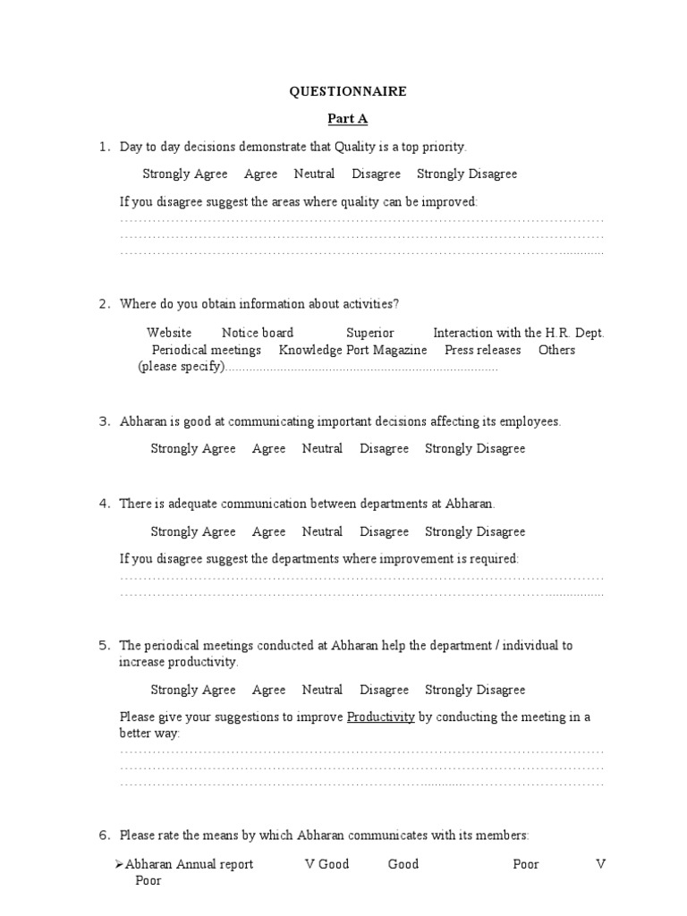 Questionnaire | Download Free PDF | Psychological Concepts ...