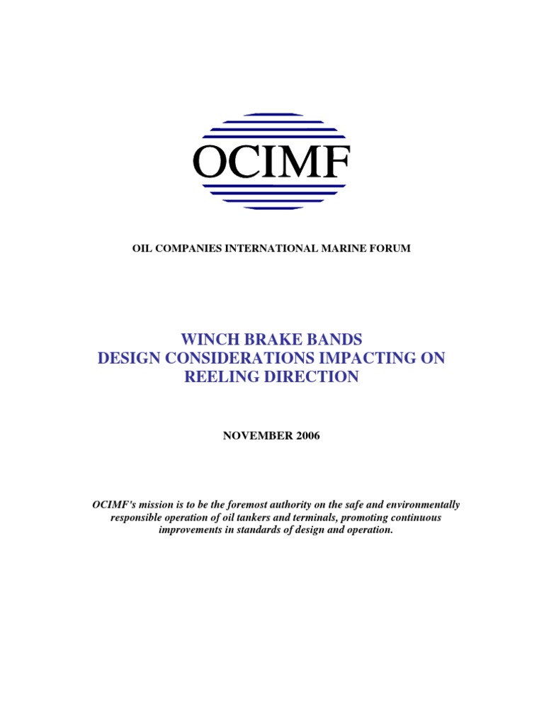 Winch Brake Bands Design Considerations OCIMF Info Paper F | PDF