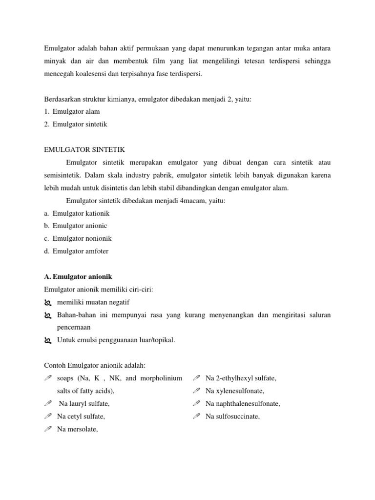 Jenis dan Contoh Emulgator dalam Sediaan | PDF