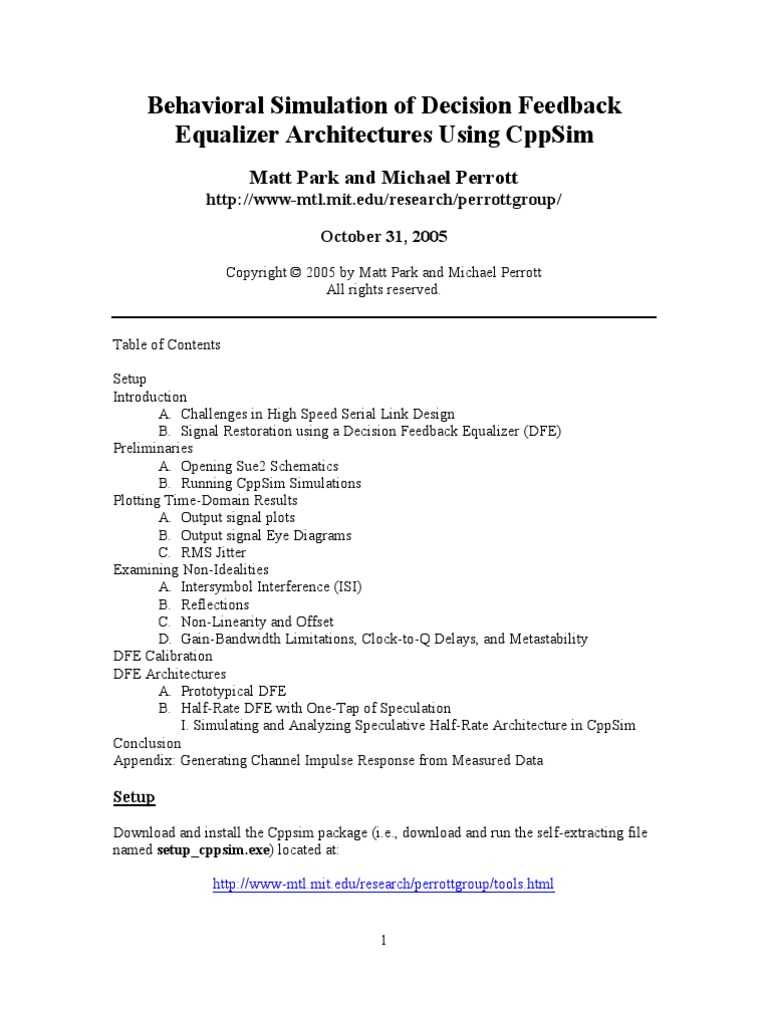 Dfe Cppsim Tutorial | PDF | Amplifier | Equalization (Audio)