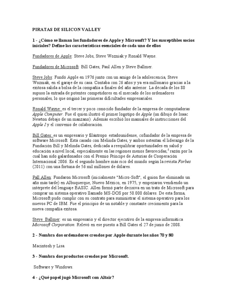 Preguntas Piratas de Silicon Valley | PDF | Apple Inc. | Microsoft