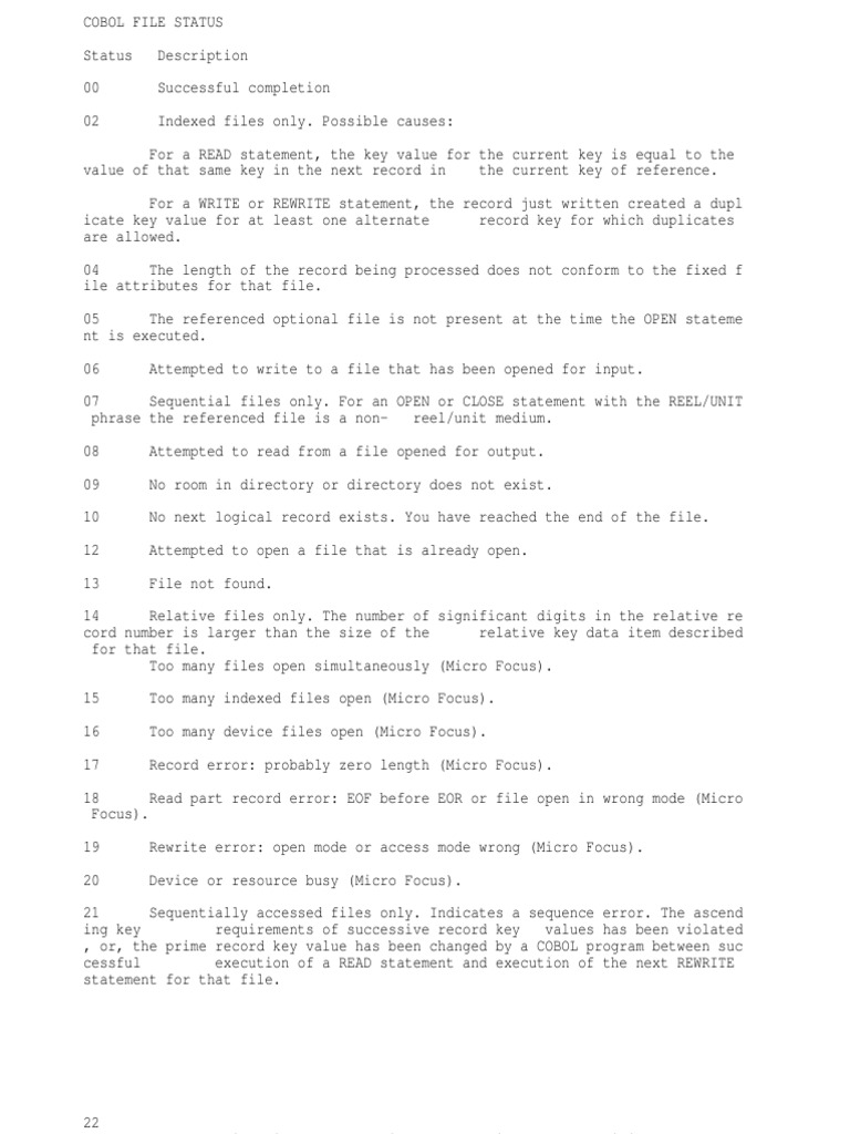 Cobol File Status Codes Pdf Inputoutput Computer Programming 0694