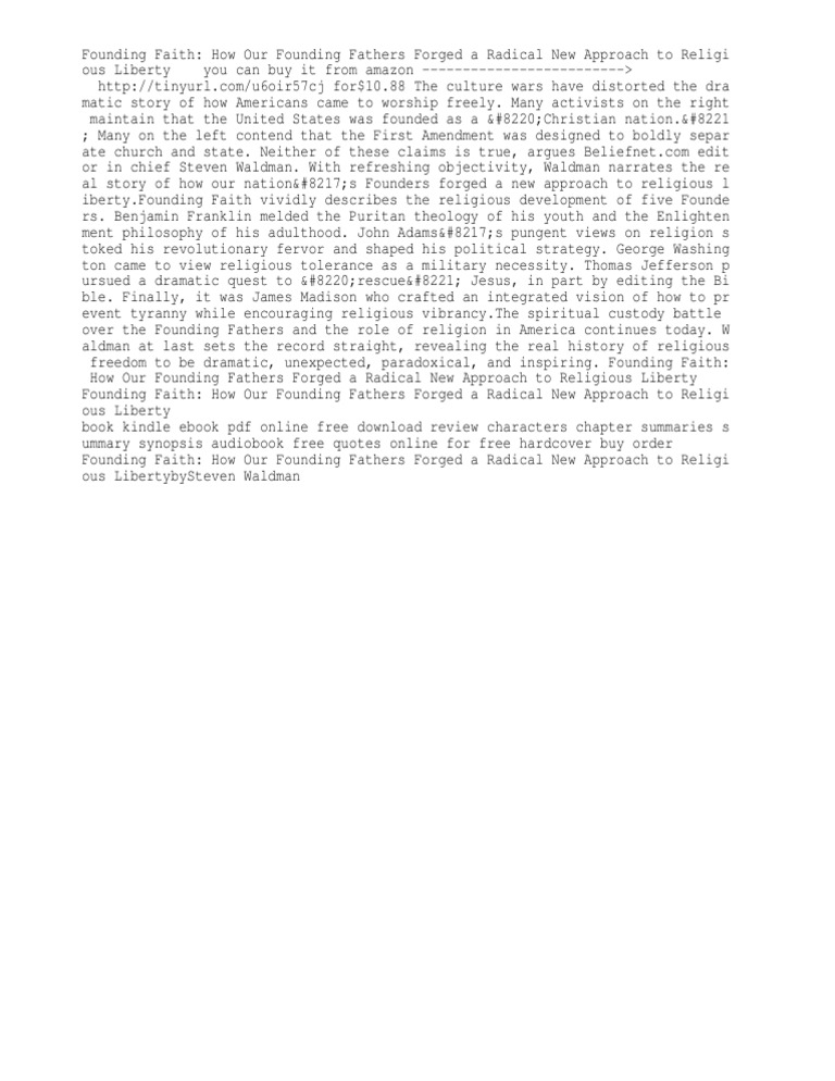 Founding Faith How Our Founding Fathers Forged A Radical New Approach ...