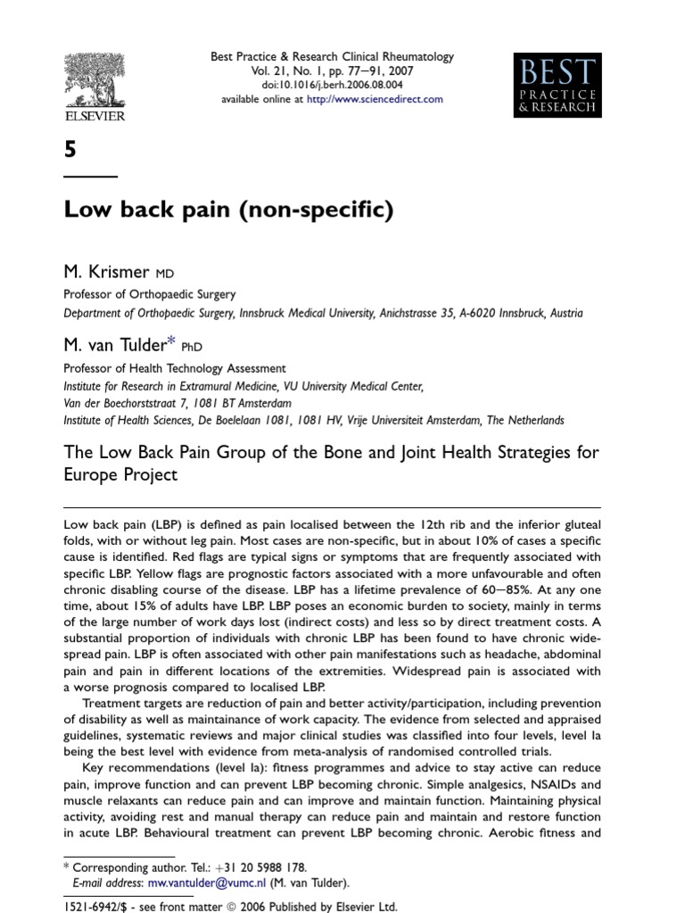 Low back pain (non-specific) | Low Back Pain | Pain Management