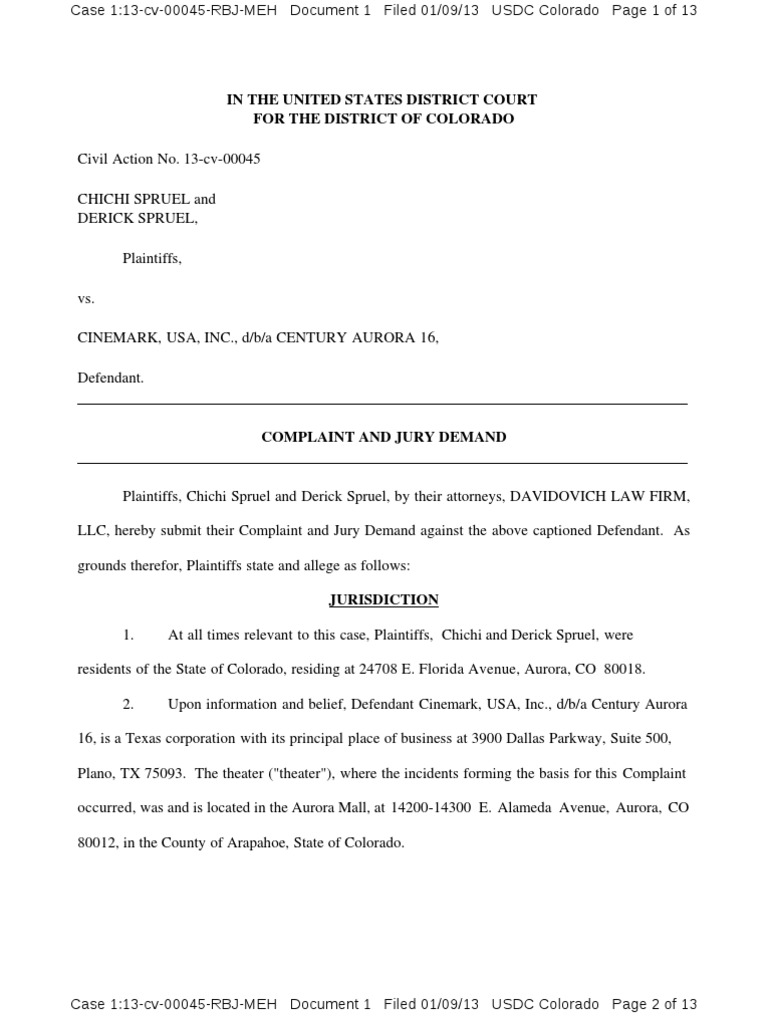 Spruel V Cinemark | PDF | Service Of Process | Lawsuit
