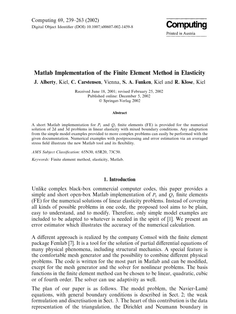 Matlab Implementation of FEM For Elasticity | PDF | Finite Element ...