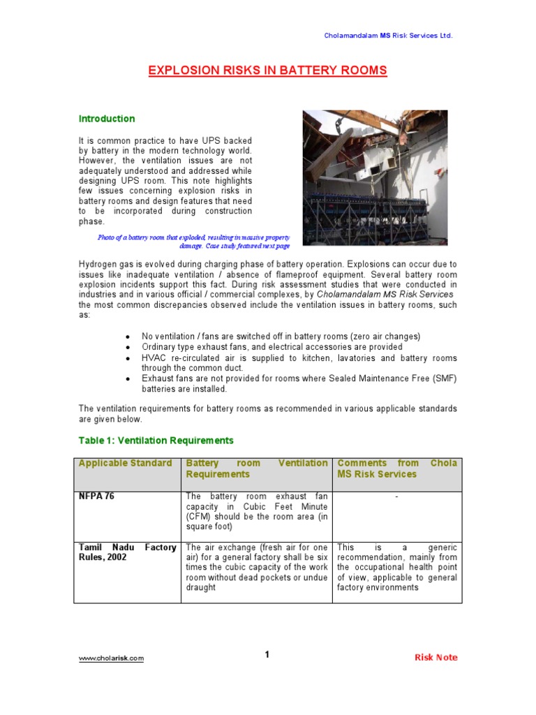 Battery Room Ventilation Safety Guidelines | PDF