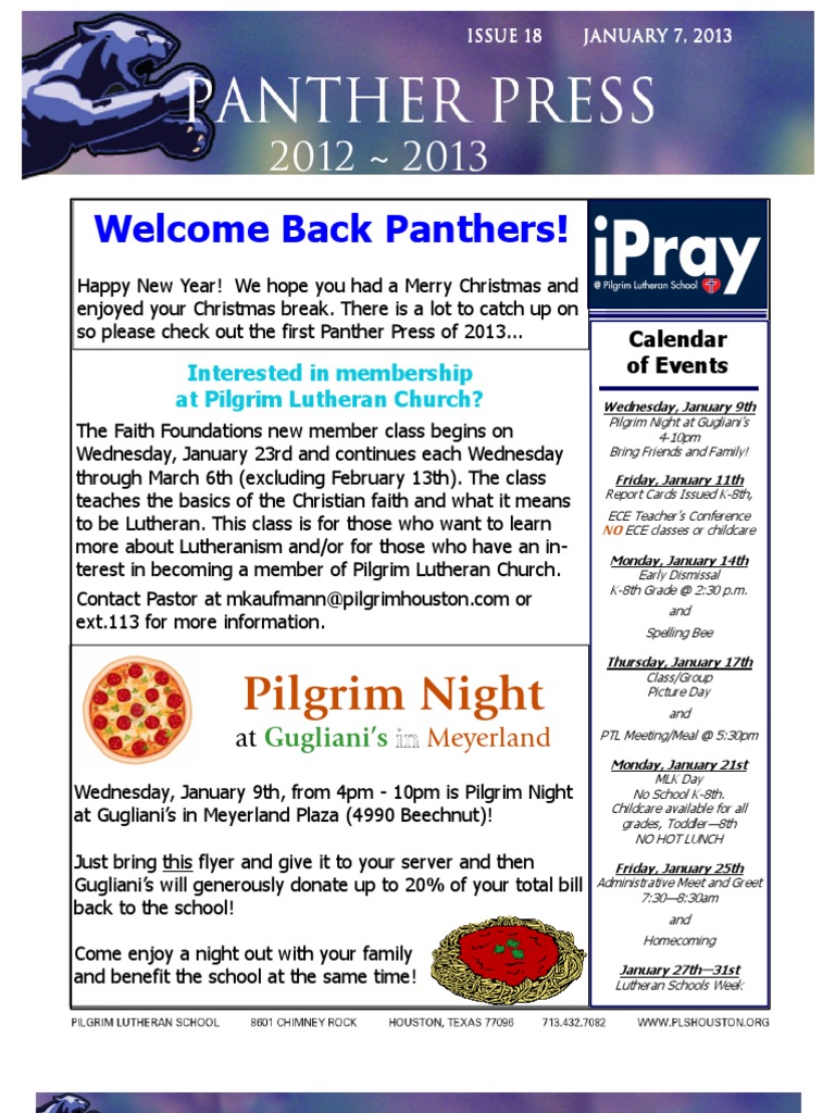 Pilgrim Night: Welcome Back Panthers! | PDF | Child Care | Relationships