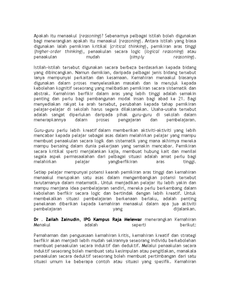 Apakah Kemahiran Menaakul | PDF