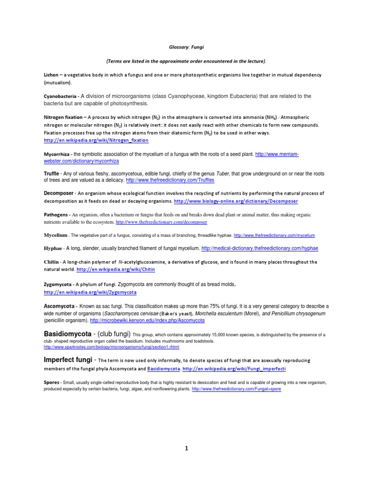 Glossary Fungi | PDF | Fungus | Organisms