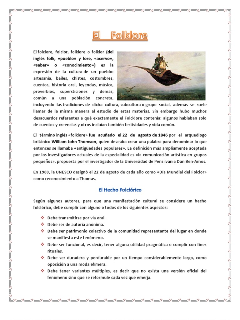 Definición y Origen del Folklore | PDF | Folklore | Religión y creencia