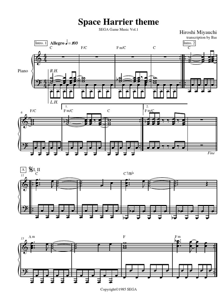 Space Harrier Theme (Sega Video Game Sheet Music Piano) | PDF