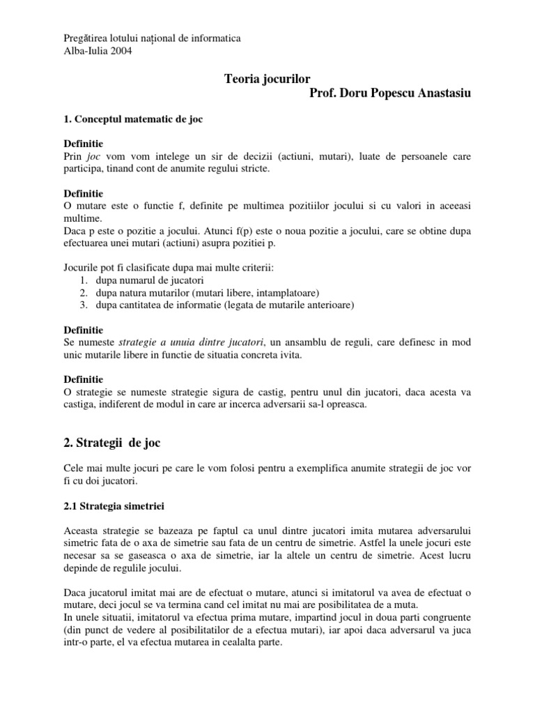 Teoria Jocurilor | PDF