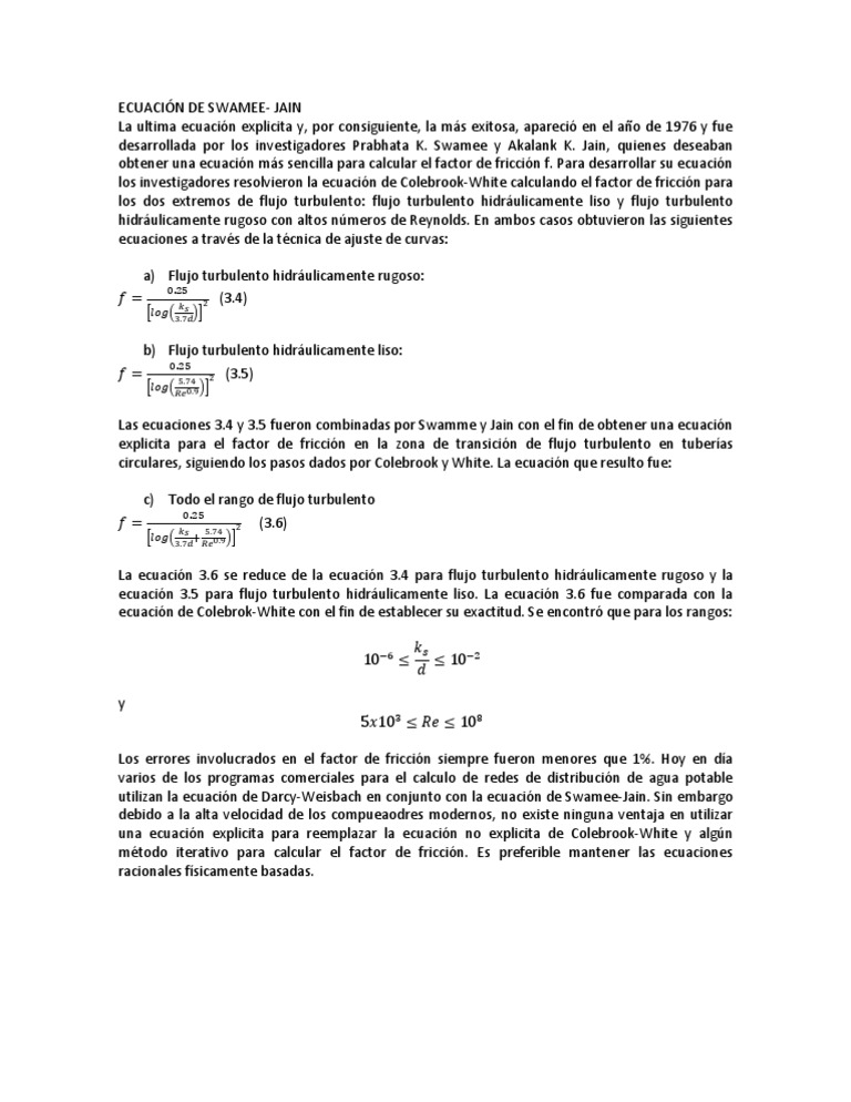 Ecuacion de Swamee-Jain | PDF