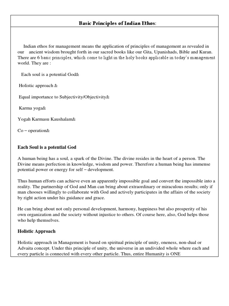 Basic Principles of Indian Ethos | PDF | Bhagavad Gita | Soul