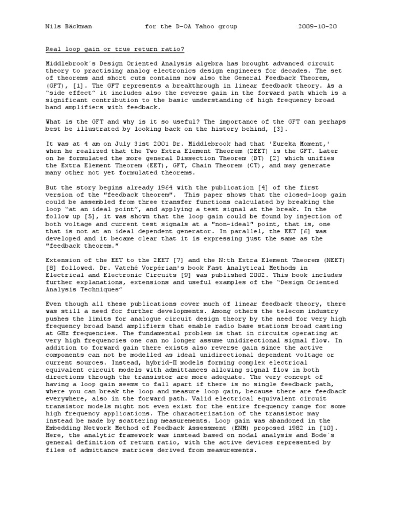 Real Loop Gain or True Return Ratio | PDF | Feedback | Electrical Network