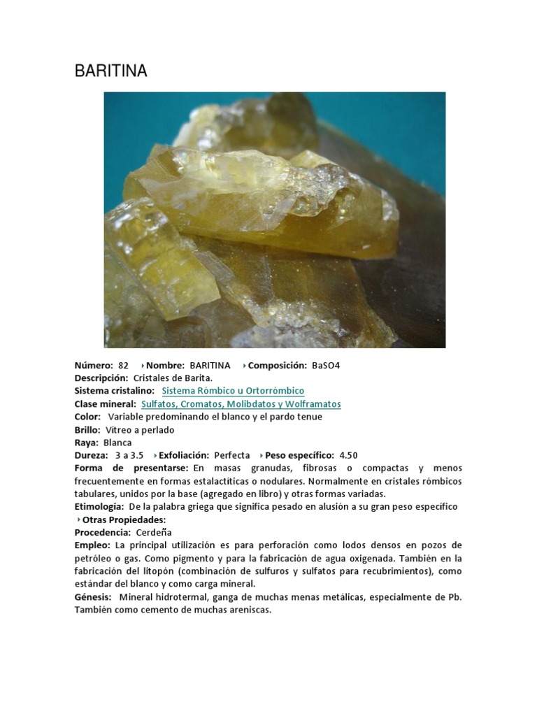 Propiedades y Usos de la Baritina | PDF | Minerales | Dirigir