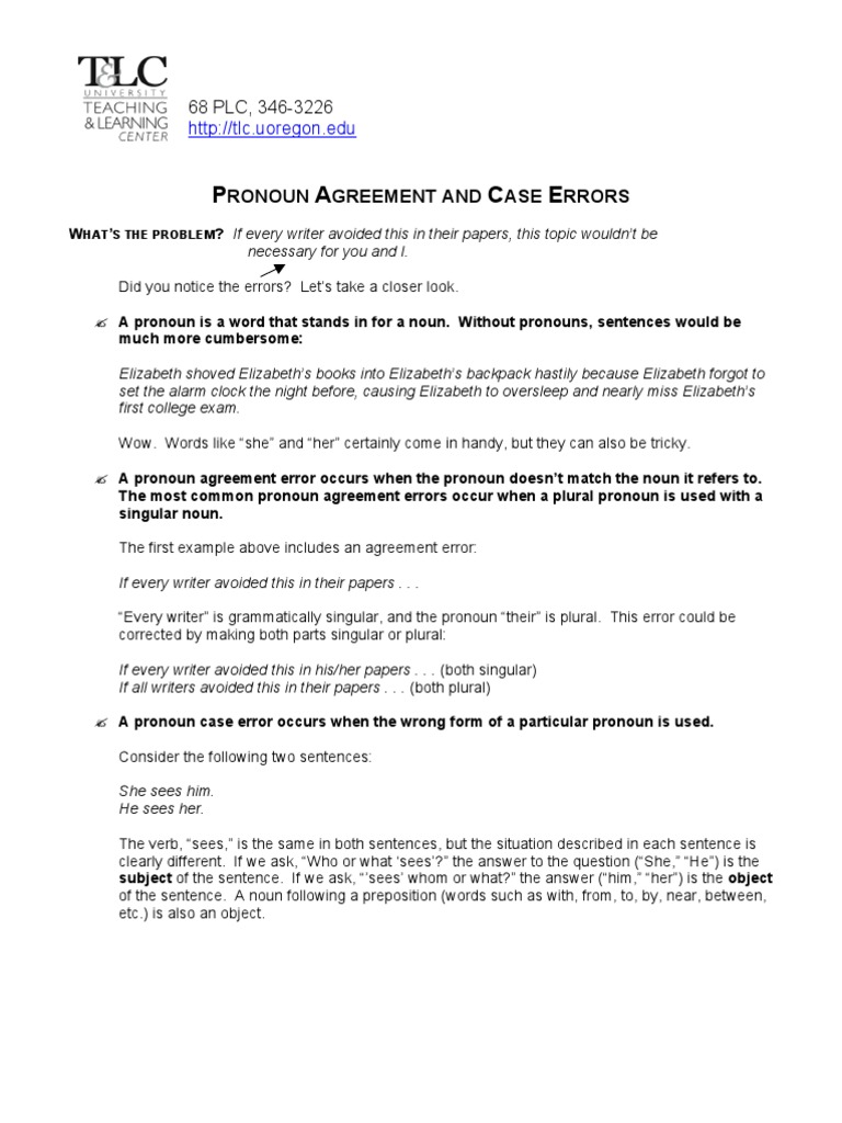 Pronoun Agreement and Case | PDF | Grammatical Number | Plural