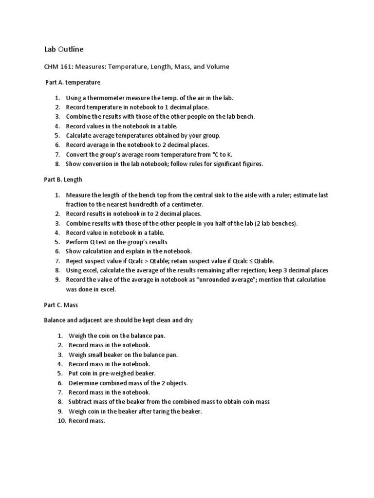 1st Lab Outline | PDF | Significant Figures | Water
