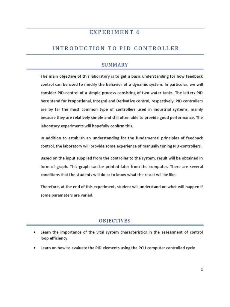 PID CONTROLLER EXPERIMENT | PDF | Control Theory | Systems Theory