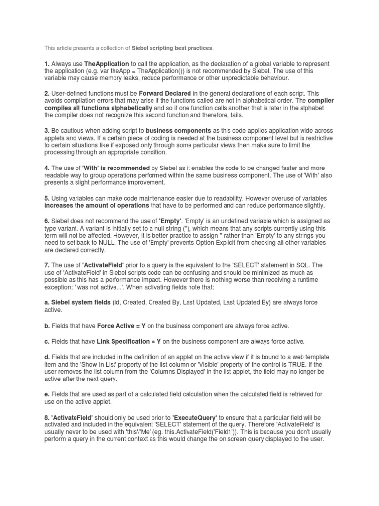 Siebel Best Practice | PDF | Variable (Computer Science) | Scripting Language