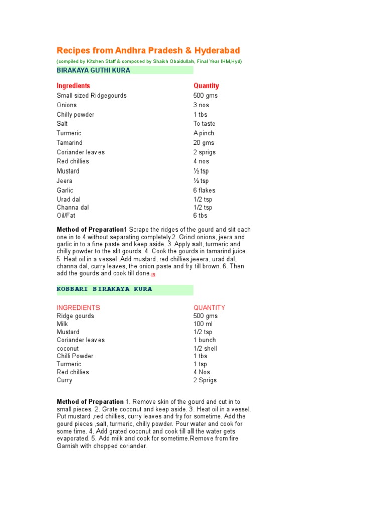 Recipes From Andhra Pradesh | PDF | Curry | Eggplant
