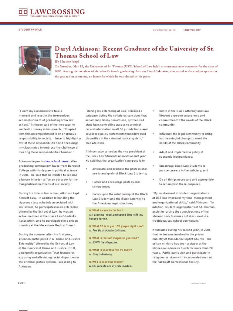 Daryl Atkinson: Recent Graduate of The University of St. Thomas School ...
