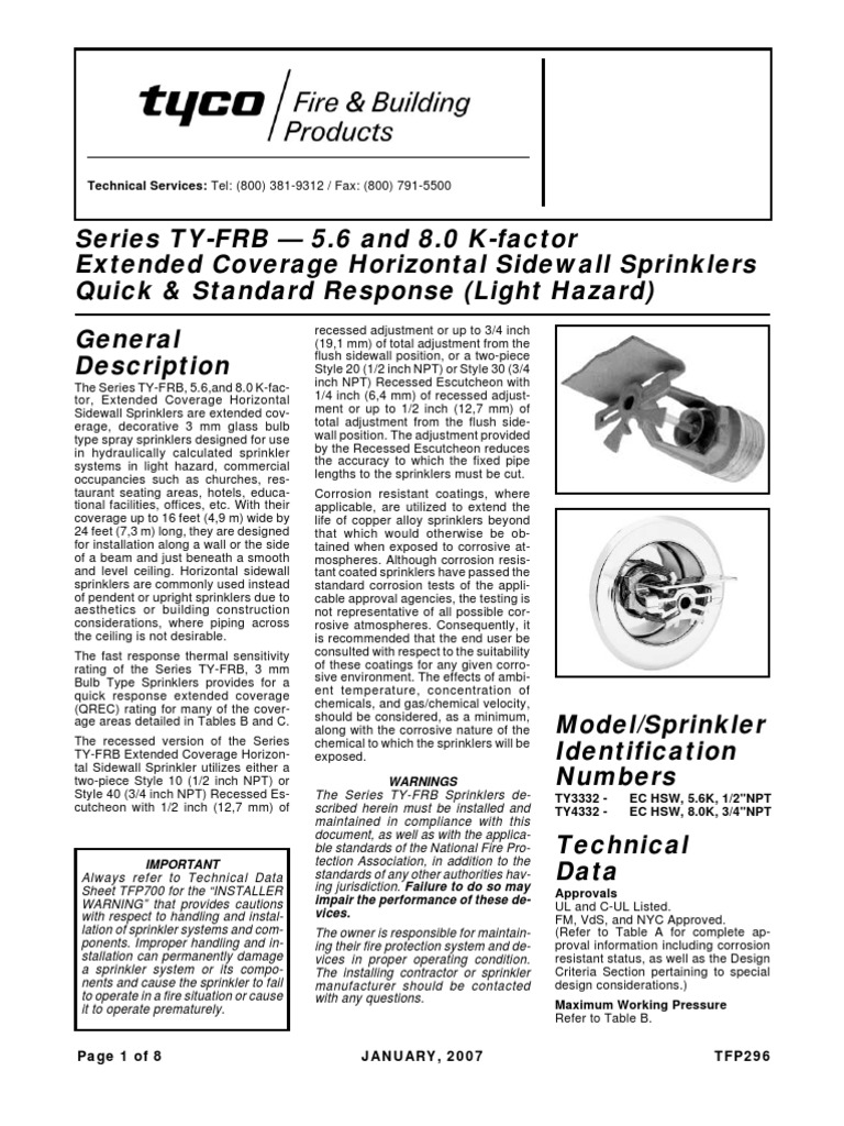 Horizontal Sidewall Sprinkler, Light Hazard | PDF | Fire Sprinkler ...