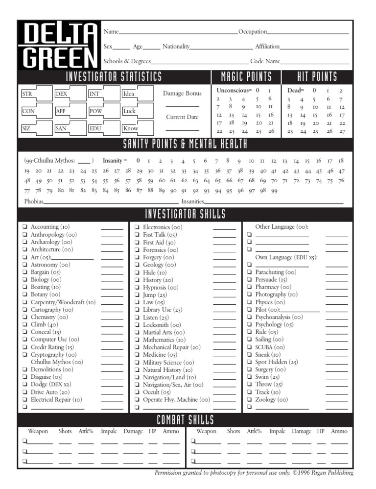 Delta Green Character Sheet