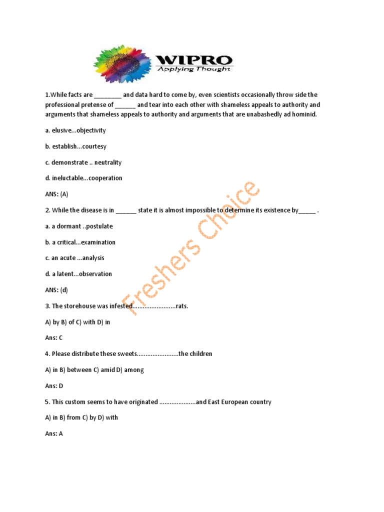 Wipro Placement Paper 2 - Freshers Choice | PDF | Integer (Computer Science) | Computer Engineering