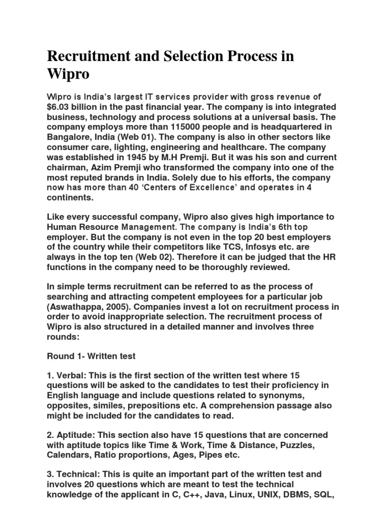 Wipro Recruitment and Selection Process | PDF | Six Sigma | Leadership