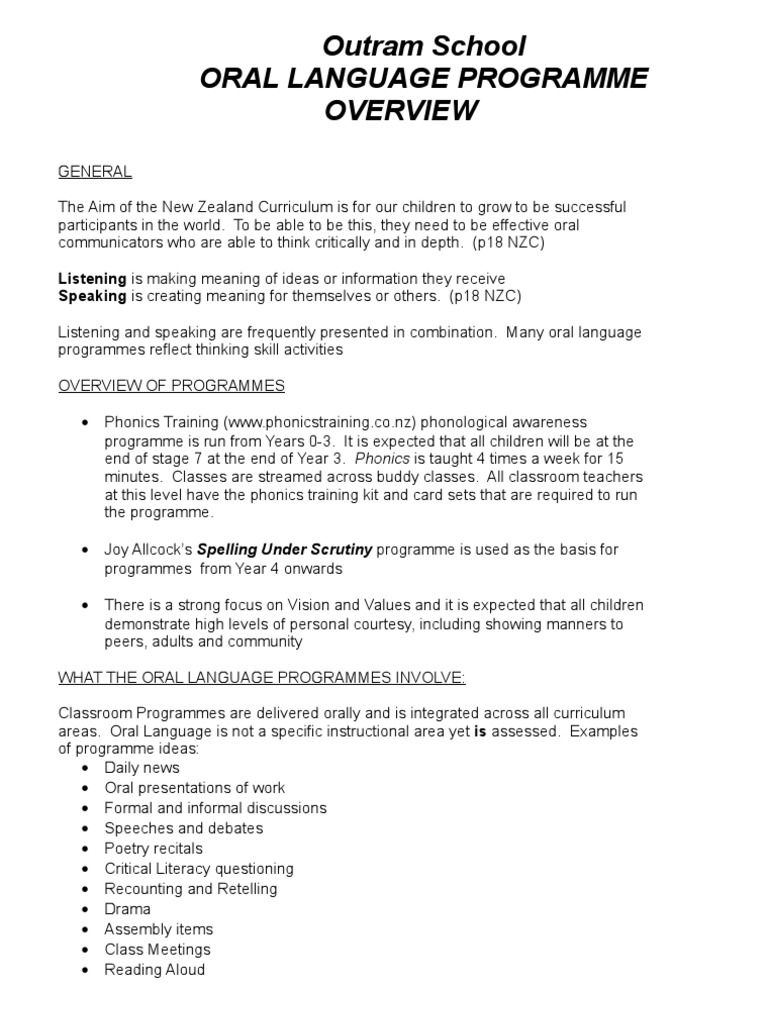 Oral Language Overview | PDF | Phonics | Education Theory