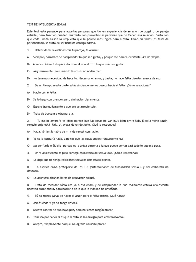 Test De Inteligencia Sexual Vejez Relaciones Sexuales Prueba