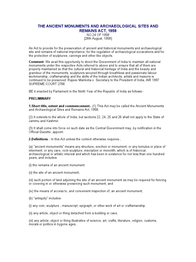 Ancient Monuments Act 1958 Overview | PDF | Monument | Archaeology