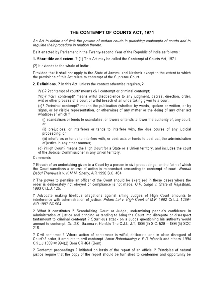 An Analysis of the Contempt of Courts Act, 1971: Defining Contempt ...