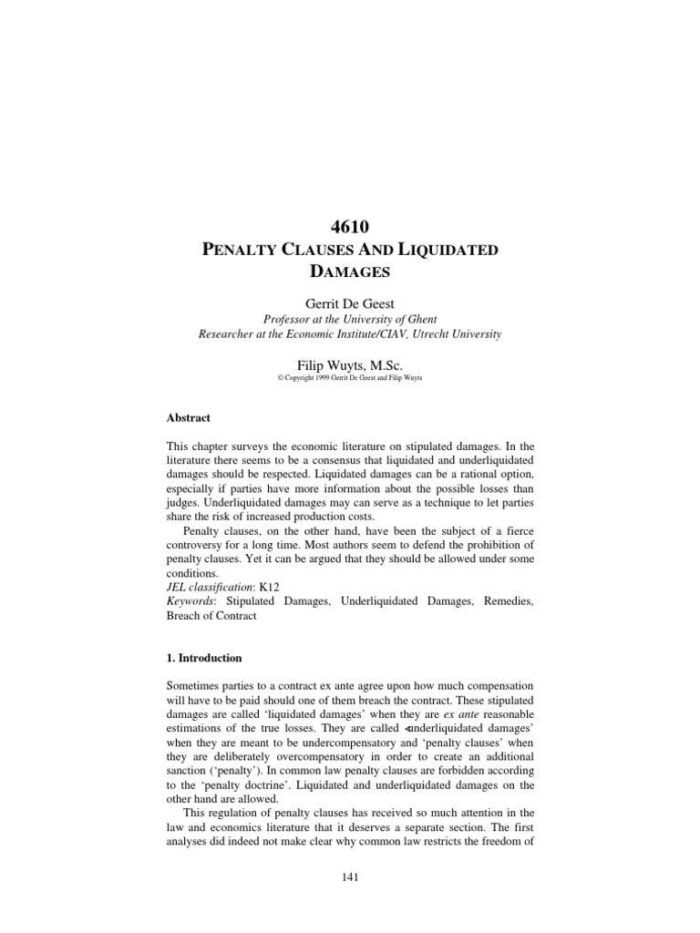 Penalty Clauses and Liquidated Damages | PDF | Liquidated Damages | Damages