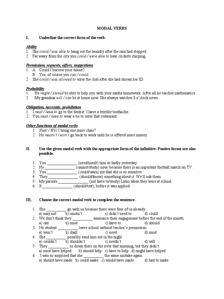 Modal verbs practice test | PDF | Verb | Linguistic Morphology